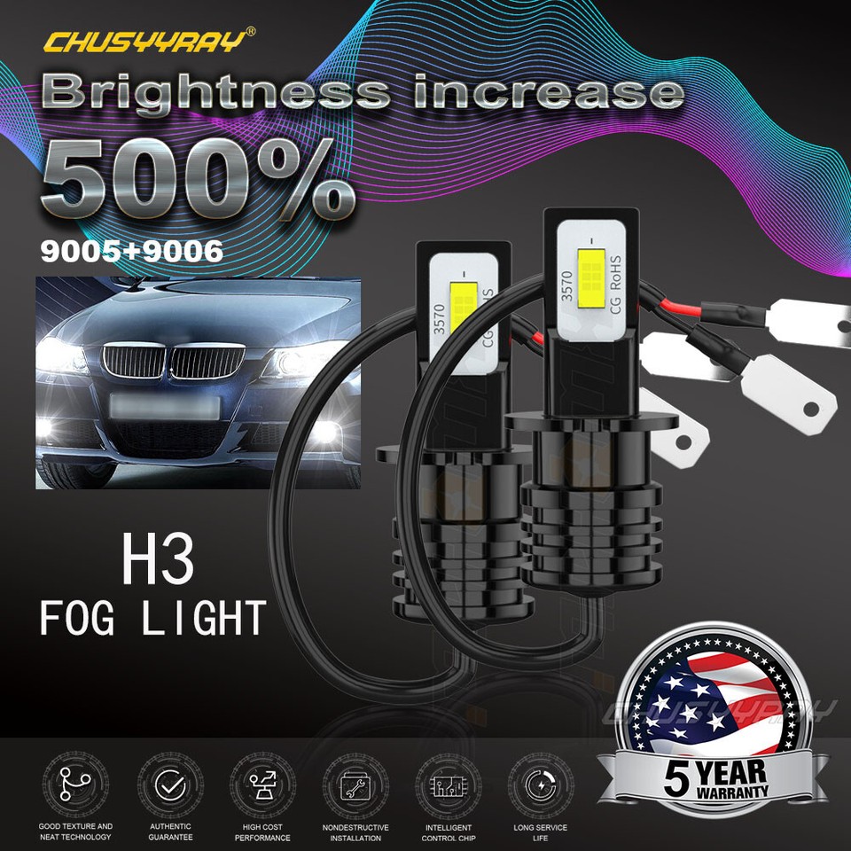 H3 LED White Headlight Bulbs 100w Fog Light Bulbs 12v | eBay