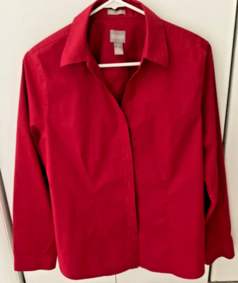 Chico's ladies size 1 (8) red fitted top shirt blouse button front ...