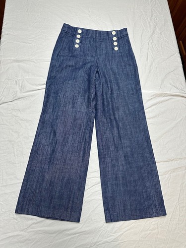 Ann Taylor The Sailor Button Front Wide Leg Pants Blue Sz 2P | eBay
