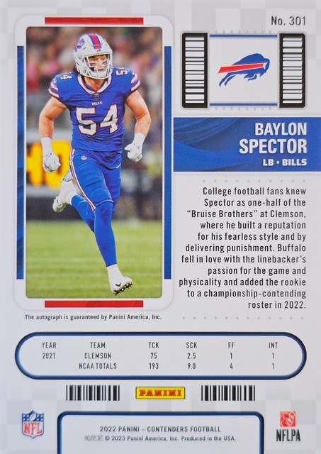 2022 Panini Contenders - Rookie Ticket #301 Baylon Spector (AU, RC) for ...