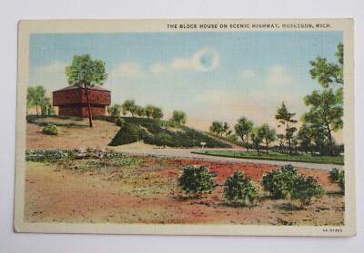 Muskegon MICHIGAN Block House on Scenic HWY Linen Postcard 1935 | eBay