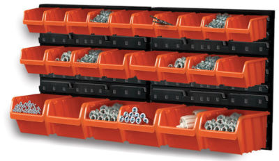 TOOL BOARD WALL MOUNTED 80 x 39 CM WITH SET OF 24 ORANGE STORAGE BINS ...