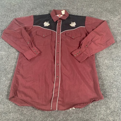 VTG MWG Shirt Mens Medium Red Pearl Snap Wolves Embroidered Western ...