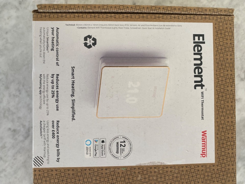 Warmup Element WiFi Light Thermostat - White & Rose Gold (ELM-01-WH-RG ...