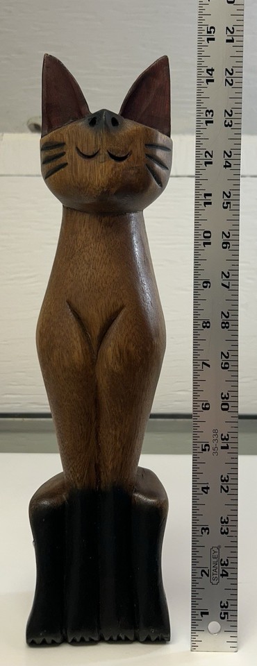Hand carved Wood Cat Statue 14" Mid Century Modern Folk Art Figure | eBay