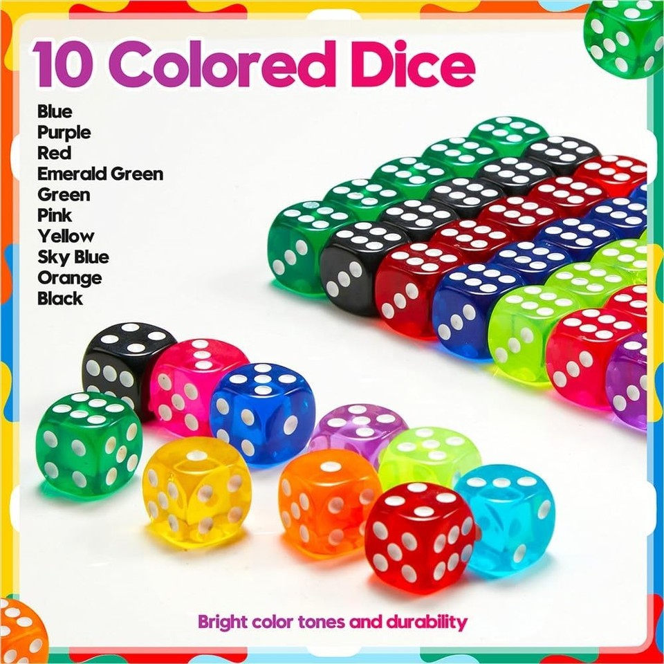 100 Pieces Colored Dice Set, Standard Bulk Colors Dices, Classroom Dice ...