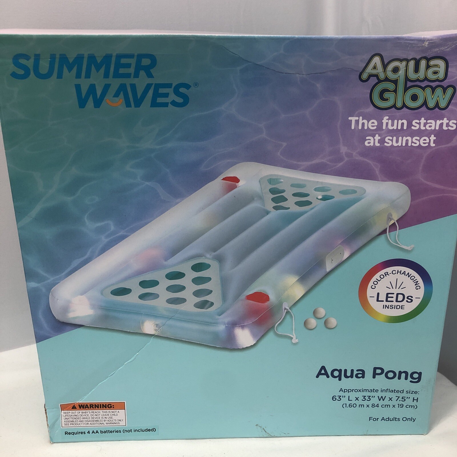 Summer Waves Inflatable Aqua Pong Pool Game Multicolor Aqua Glow W/ LED ...