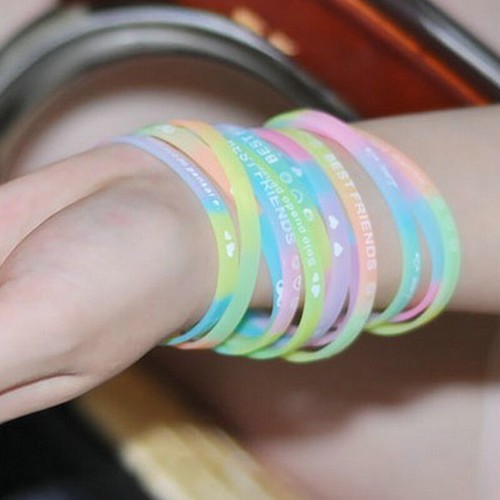 10PCS Luminous Silicone Bracelet Candy-Colored Fashion Rubber Wrist ...