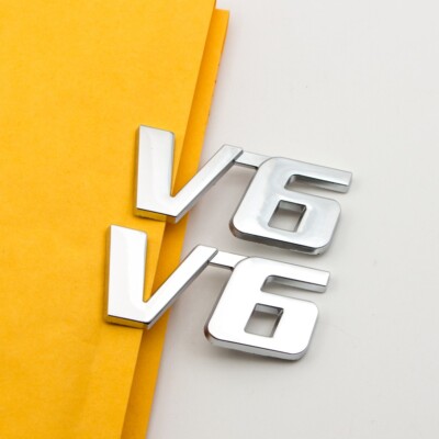 2Pcs Silver Chrome Metal V6 Engine Logo Door Fender Trunk Emblem SUV ...