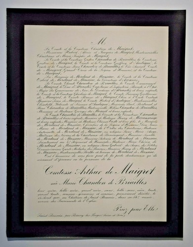 COMTESSE ARTHUR DE MAIGRET Chandon de Briailles FAIRE PART Perrecy ...