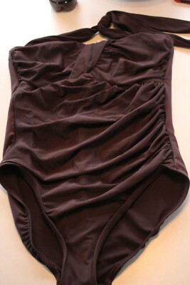 Miraclesuit Size 12 Bella Ruched One Piece Halter Chocolate Brown | eBay