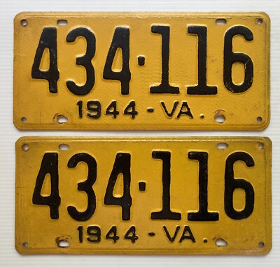 EXCEPTIONAL 1944 VIRGINIA WW2 ERA FIBERBOARD LICENSE PLATE SET YOM ...