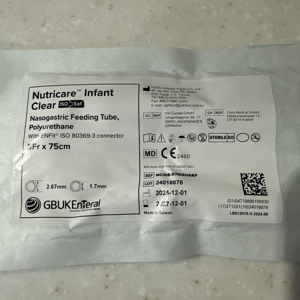Nasogastric NG Infant Baby Child Feeding Tube 8 Fr 75cm Clear Enfit ...