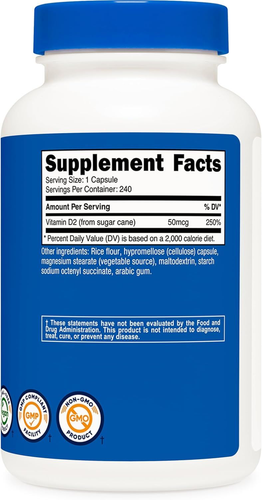 Nutricost Vitamin D2 Supplement (2000 IU) 240 Capsules - Vegan, Non-GMO ...