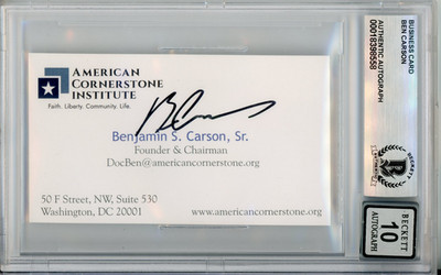 Ben Carson Signed Business Card Authentic Autograph 10 Beckett BAS *58 ...