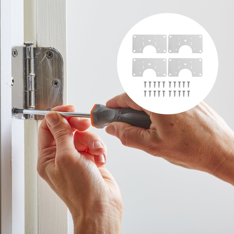 4 Sets Silver Cabinet Door Hinge Repair Fixing Plate Bracket Installer ...