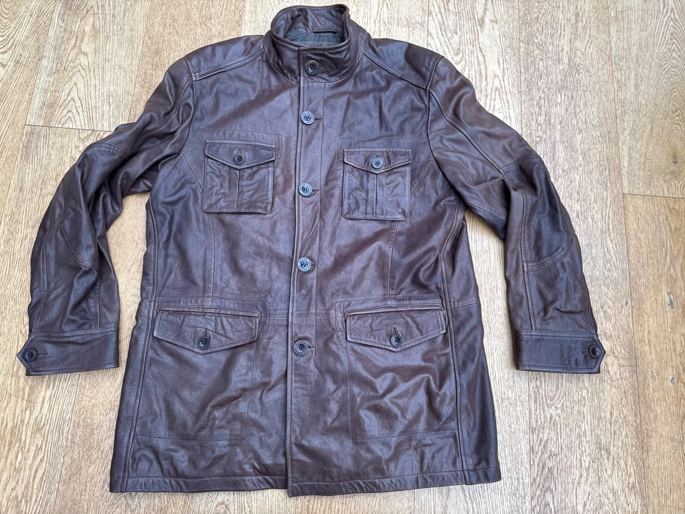 Rocha John Rocha Mens Soft Leather Jacket Waxed Brown Designer UK Large ...