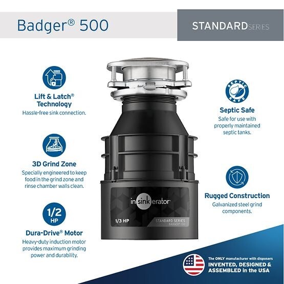 InSinkErator Badger 500 Standard Series 1/2 HP Continuous Feed Garbage ...