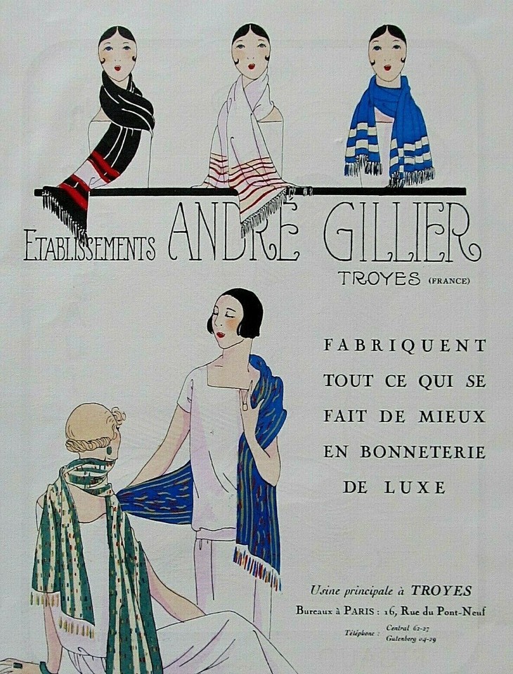 ANDRE GILLIER Publicité de mode couleur pochoir édition originale AGB ...