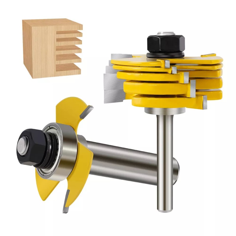 2* Tongue & Groove Router Bits 1/4 1/2 Shank 3 Teeth Adjustable T Shape ...
