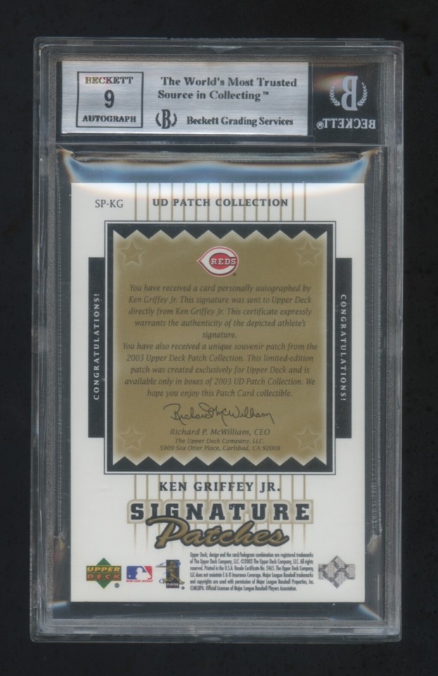 BGS 9 KEN GRIFFEY JR 2003 UD AUTOGRAPH PATCHES SSP PATCH COLLECTION ...