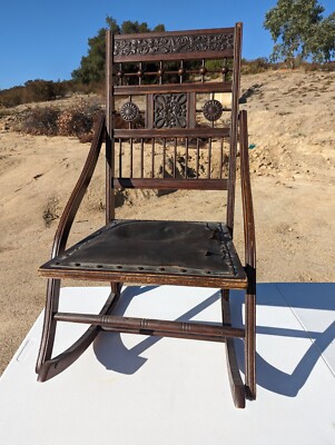 Antique 1890's Eastlake Victorian Style Oak Wood Fold Down Rocker ...