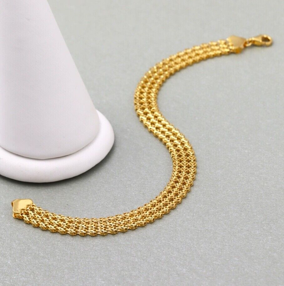 Solid 18K Yellow Gold AU750 Multiple Layer Wide Bracelet Bangle Chain ...