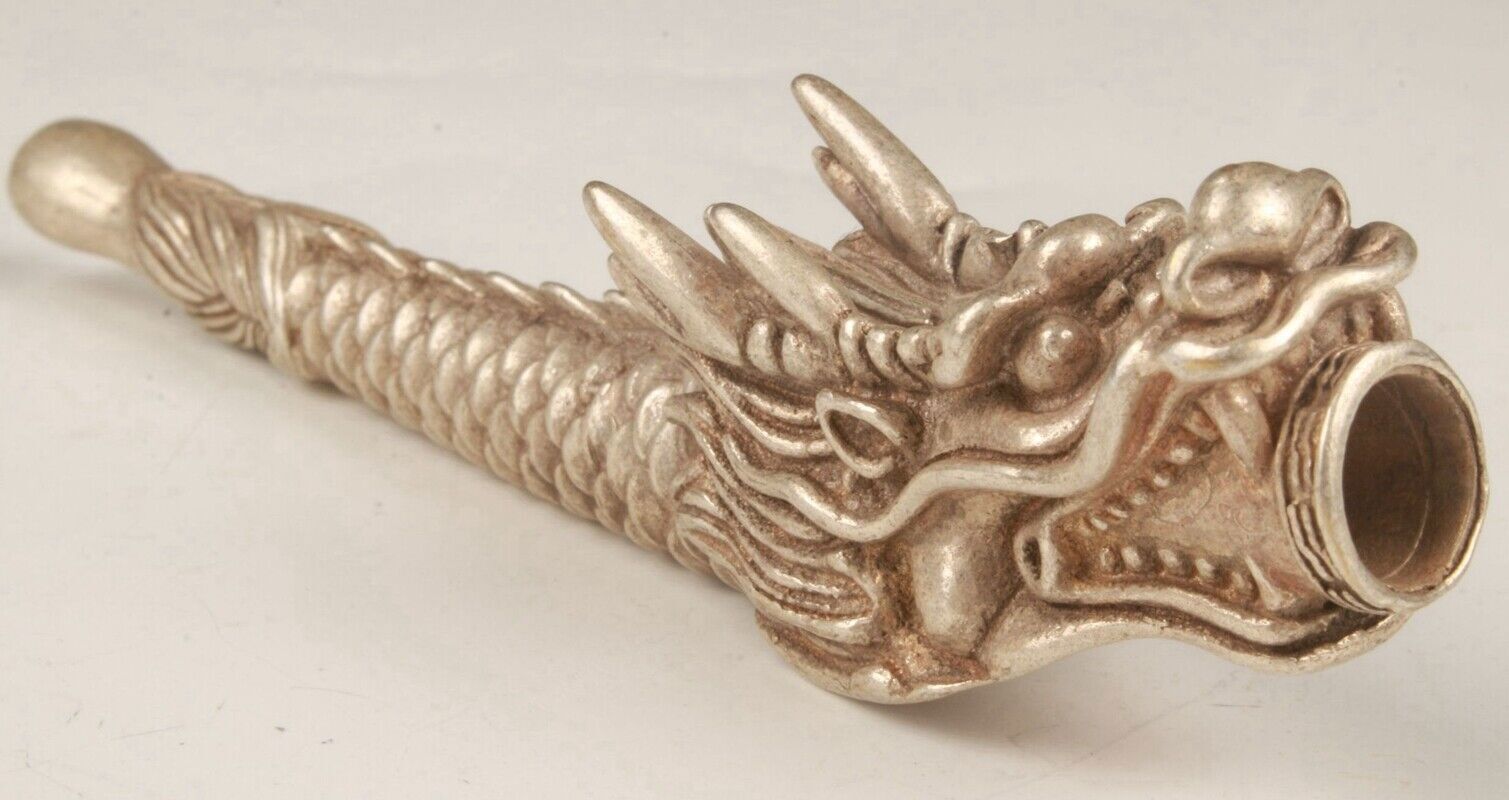Chinese Tibetan silver hand-carved dragon smoking pipe | eBay