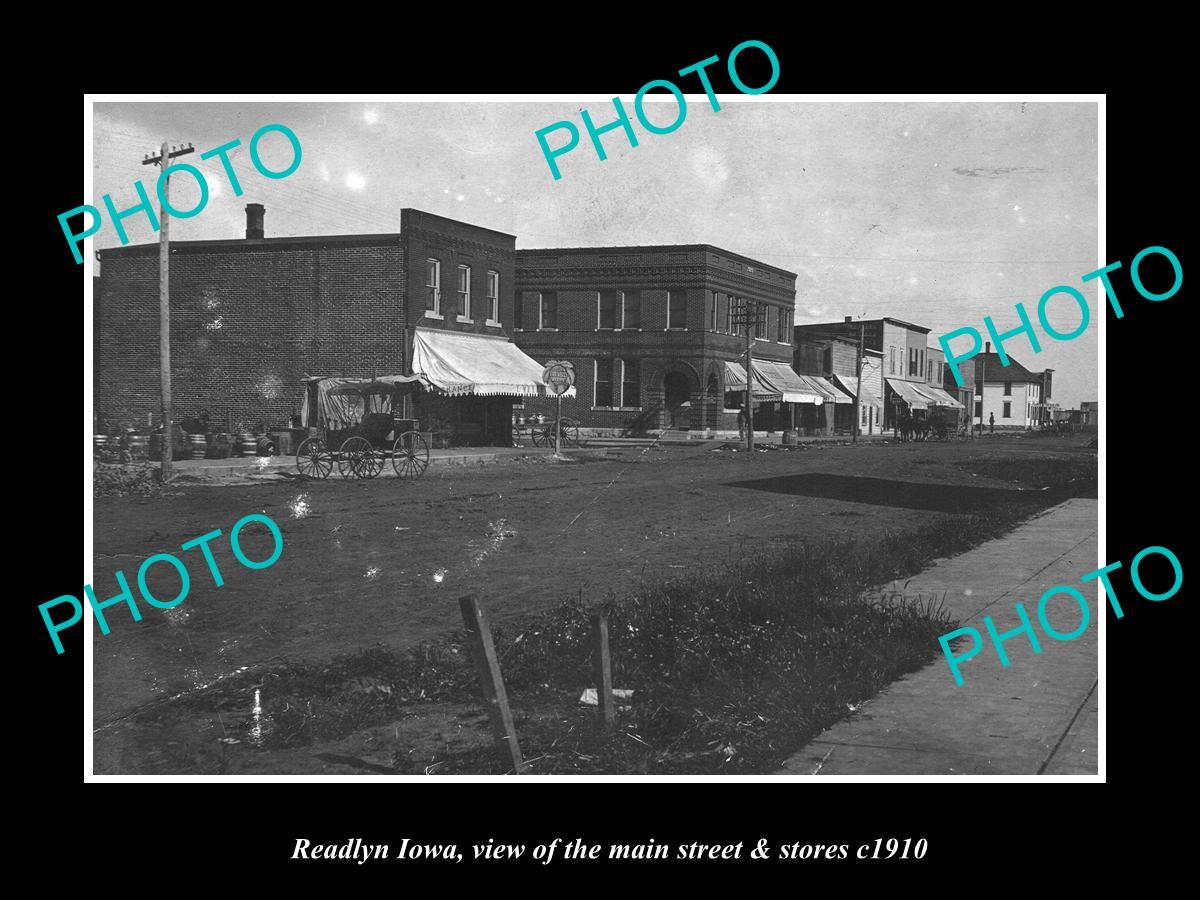 OLD POSTCARD SIZE PHOTO OF READLYN IOWA VIEW OF THE MAIN ST & STORES ...