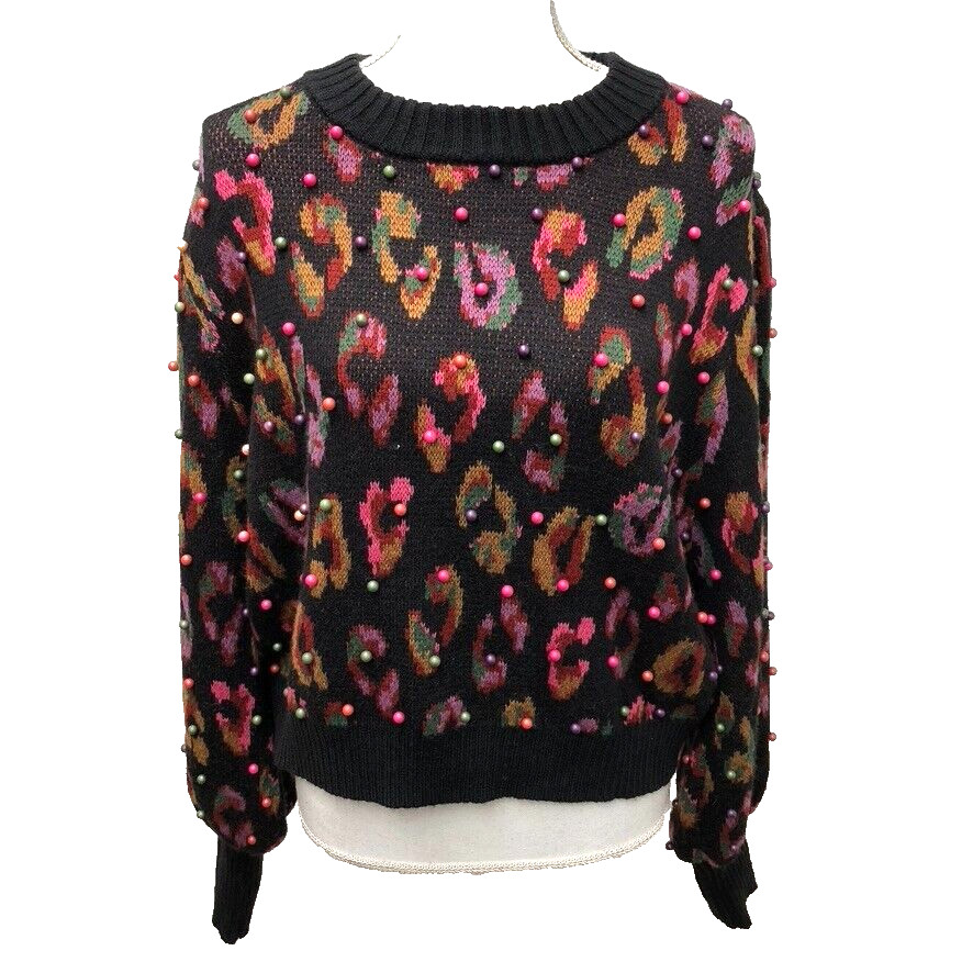 Farm Rio Beaded Leopard Print Sweater Jumper Womens L… - Gem