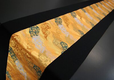 Kimono Table runner Japanese Gold brocade fabric Obi Reversible Unkai ...