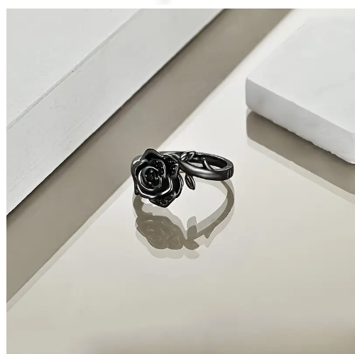 Damen Ring Rose Eingebetteter Schwarzer Strassring, Gotischer Rosenring Ringgr 8 | eBay.de