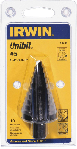 Irwin 10235 #5 Unibit Step Drill Bit, 1/4" - 1-3/8", Speed Point HSS ...