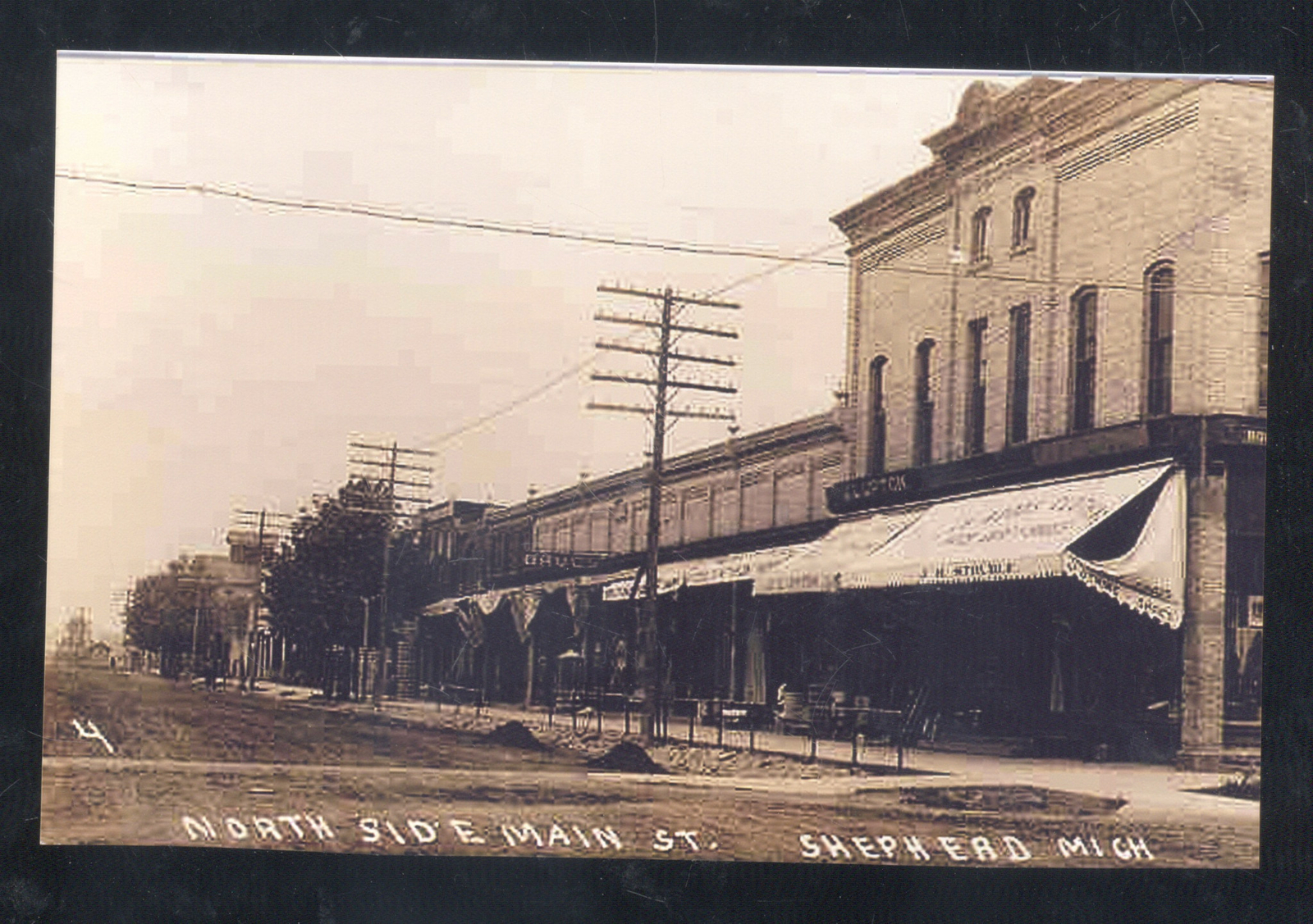 REAL PHOTO SHEPHERD MICHIGAN DOWNTOWN DIRT STREET SCENE POSTCARD COPY ...