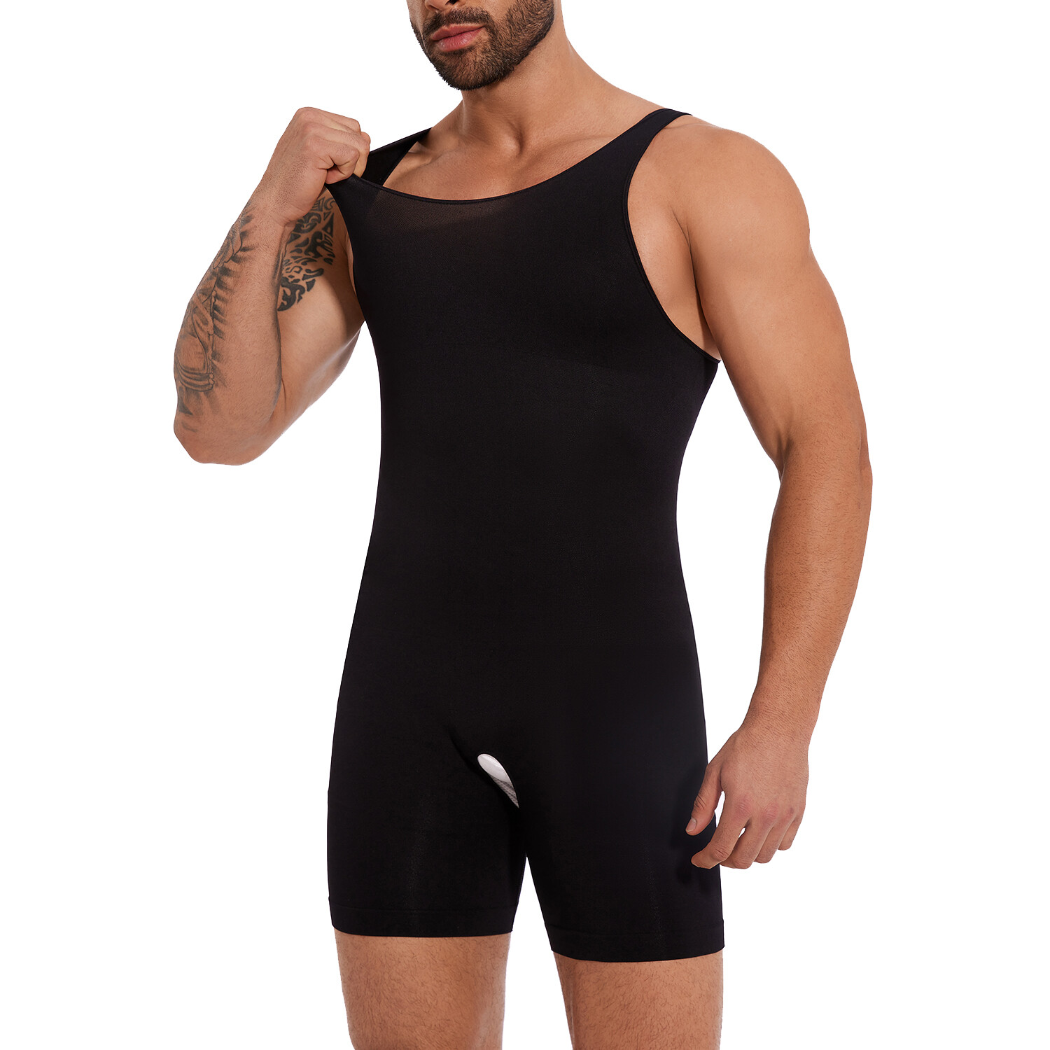 Men's Full Body Shaper Slimming Compression Bodysuit Thigh Slimmer ...