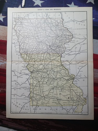 1889 Original railroad map IOWA Missouri All Train Routes 11"x9" Town ...