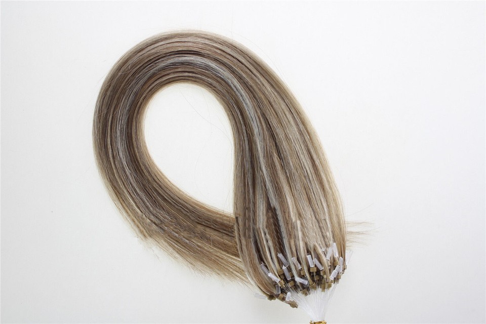 Pre-Looped Fish Line Micro Ring Beads Link Hair Extensions Real Remy ...