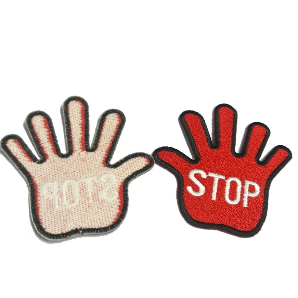 Red Hand Stop Symbol Iron On Embroidered Applique Patch w/ Red & White ...