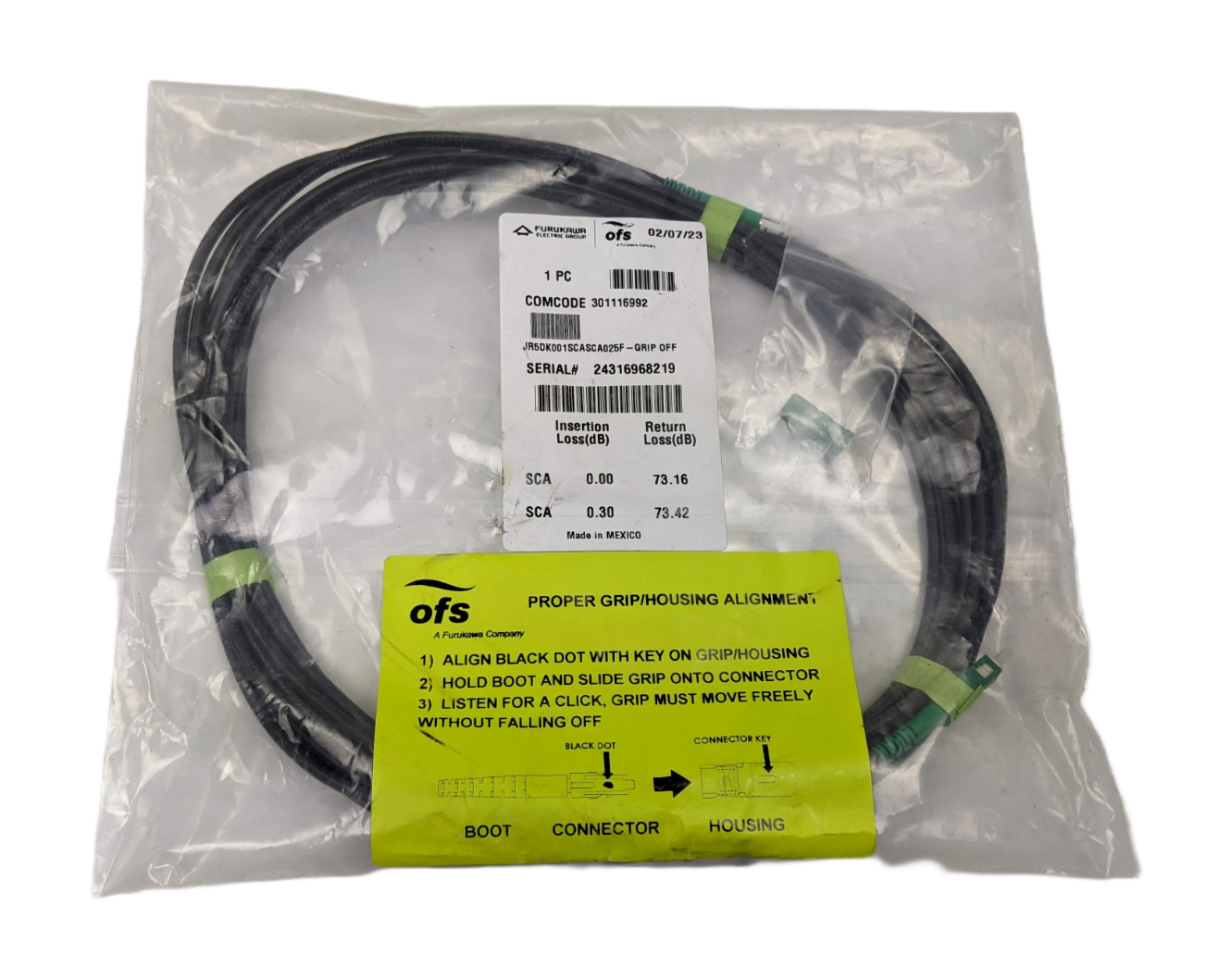 25' OFS JR5DK001SCASCA025F EZ-Bend Pre-Terminated APC-APC Fiber Optic ...