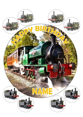 STEAM TRAIN CAKE TOPPER ROUND EDIBLE ICING FROSTING 7.5"+ 8 CUPCAKE ...