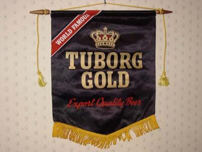 Vintage Tuborg Gold Silk Advertising Banner Brewery & Carlsberg Beer ...