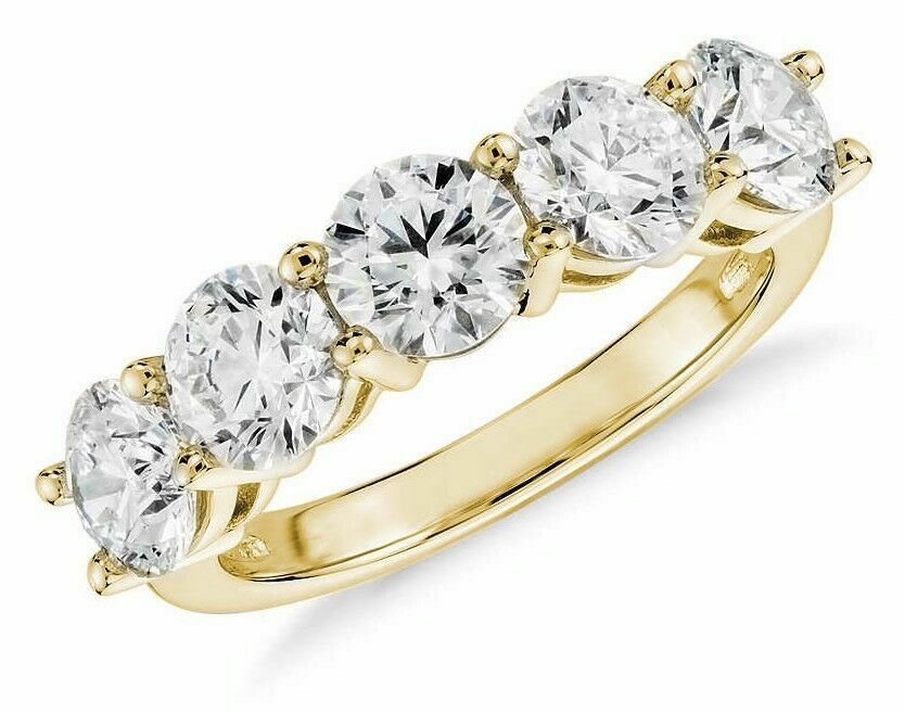 Five Stone Lab Created Diamond Ring Wedding Anniversary Band 14k Gold 3 ...