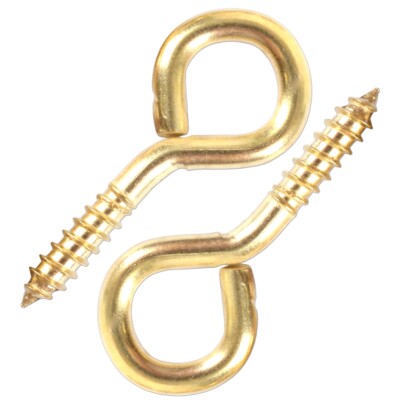 10x SCREW IN VINE EYES 40mm Threaded Wood Masonry Hook Loop Brass ...