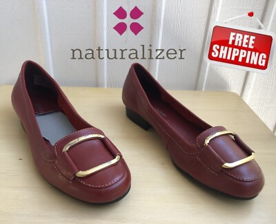 Naturalizer Womens Devona Buckle Flat Burgandy Leather Slip On Loafer ...