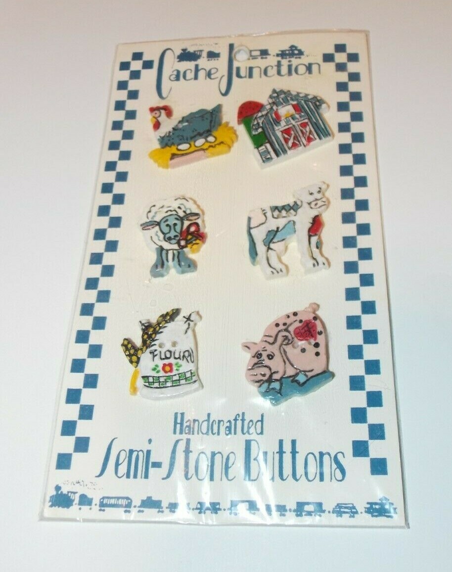 Cache Junction Barnyard Buttons Handcrafted Semi-Stone Set of 6 NIP ...