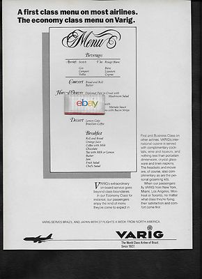 VARIG BRAZILIAN AIRLINES FIRST CLASS MENU ON OTHER AIRLINES ECONOMY ON ...