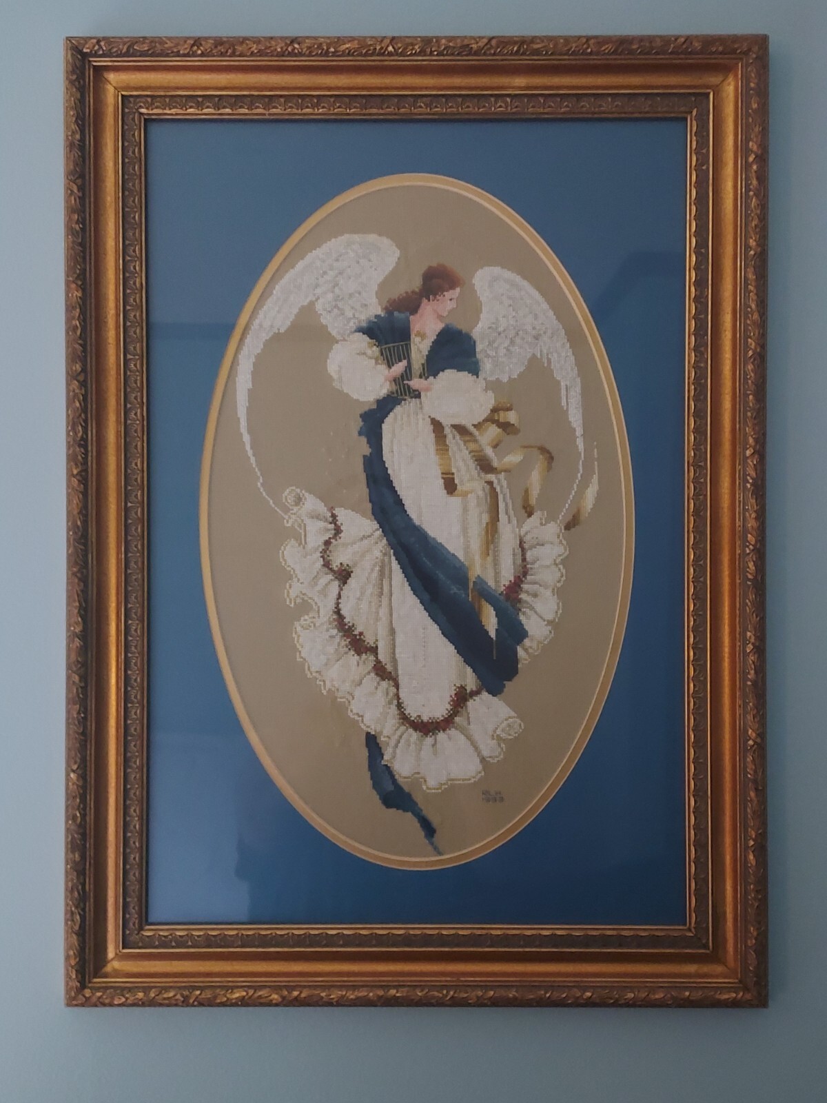 Set lot of 2 Angel of Grace, Angel of Hope FRAMED cross stitch Lavender ...