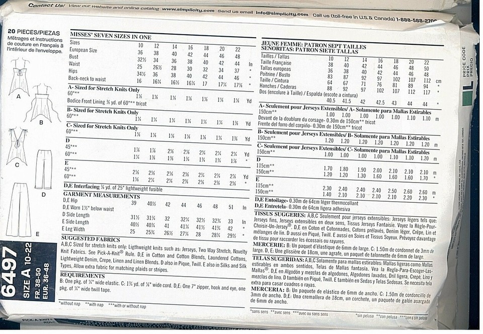 New Look 6497 Tops Pants Pattern Summer Empire Waist Sharkbite Hem ...