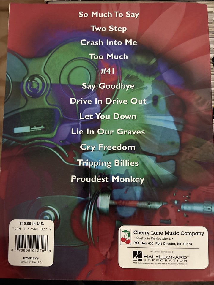 Dave Matthews Band CRASH Guitar Vocal Tab Sheet Music Book 1996 Cherry ...