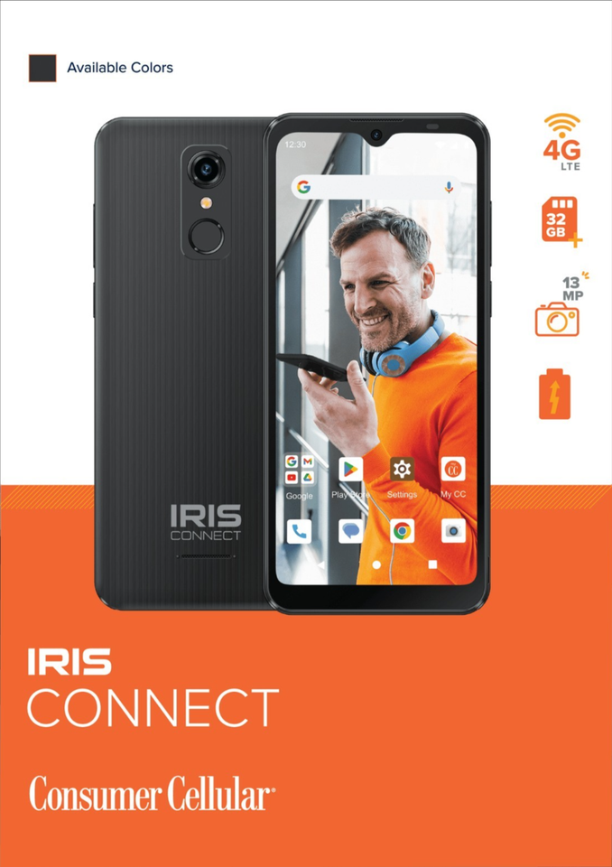 Consumer Cellular IRIS Connect Black 6.5" 32GB Android Prepaid Smart ...